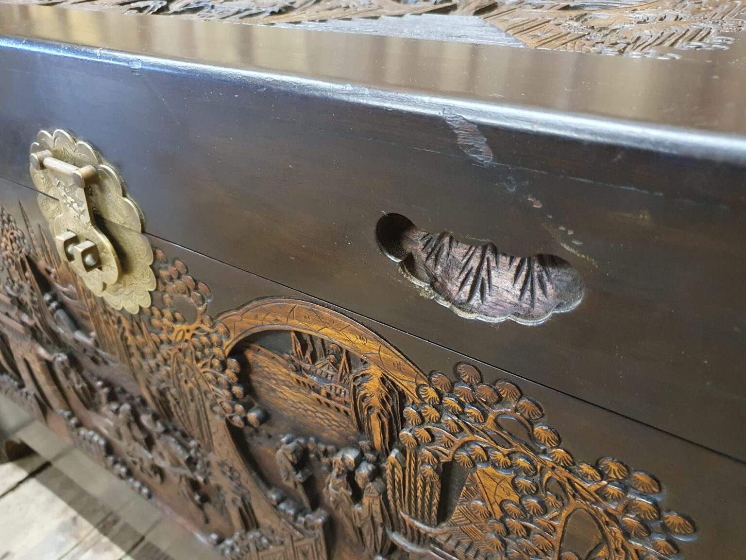 Antique Chinese Carved Camphor Trunk